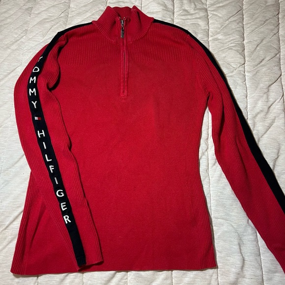 Tommy Hilfiger | Sweaters | Vintage Tommy Hilfiger Cherry Red Half Zip ...